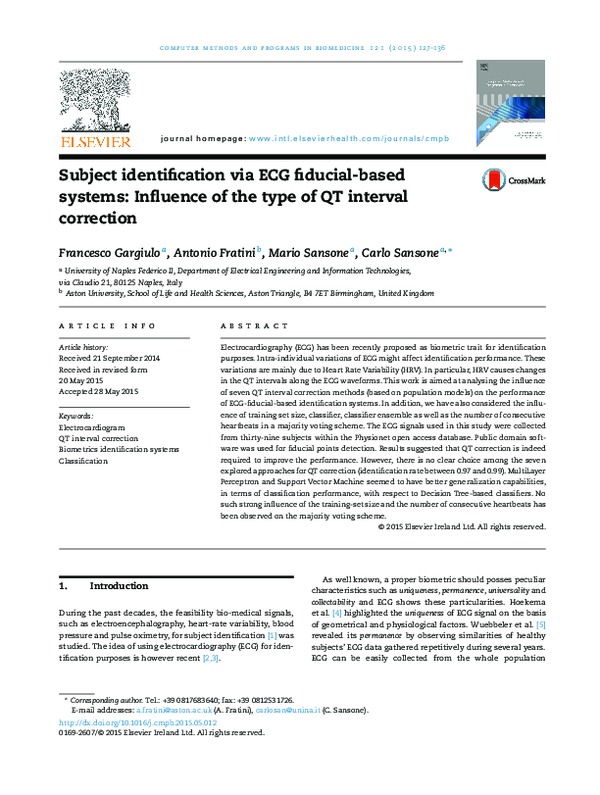(PDF) Subject identification via ECG fiducial-based systems: Influence ...