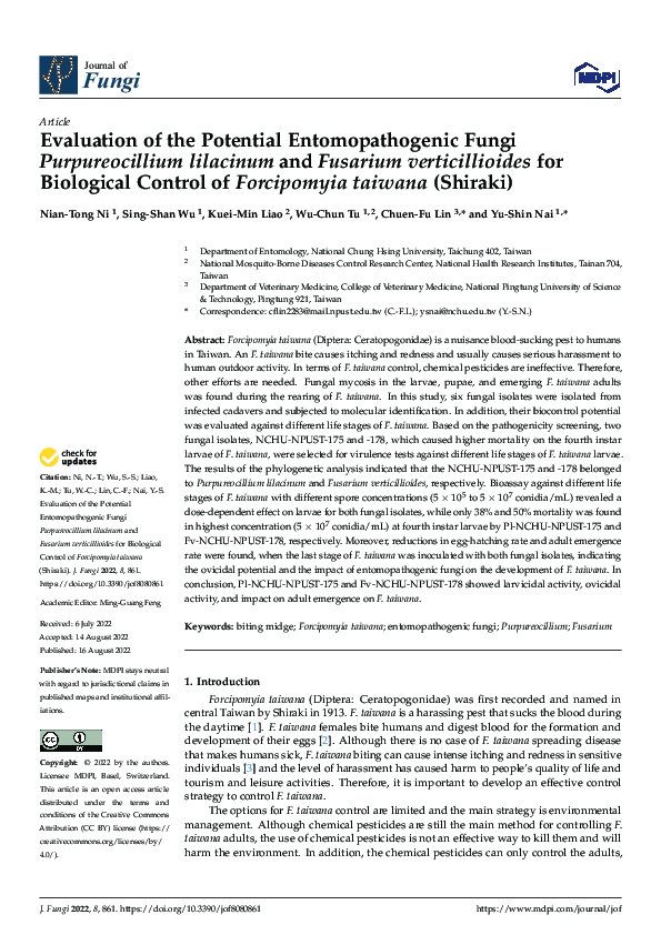 (PDF) Evaluation of the Potential Entomopathogenic Fungi Purpureocillium lilacinum and Fusarium ...