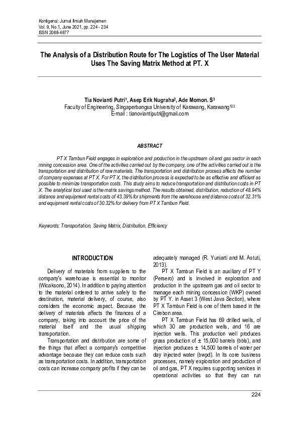 (PDF) The Analysis of a Distribution Route for The Logistics of The User Material Uses The ...