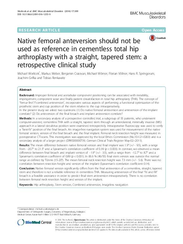 (PDF) Native femoral anteversion should not be used as reference in ...