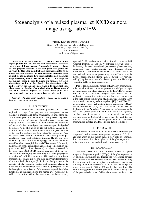 (PDF) Steganalysis of a pulsed plasma jet ICCD camera image using LabVIEW