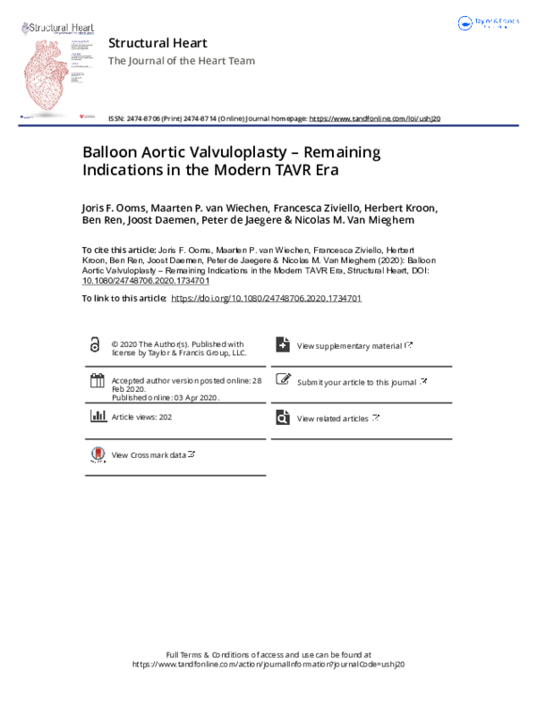 (PDF) Balloon Aortic Valvuloplasty – Remaining Indications in the ...