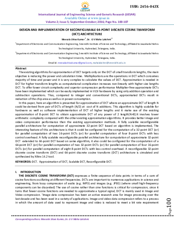 Pdf Design And Implementation Of Reconfigurable 64 Point Discrete Cosine Transform Dct