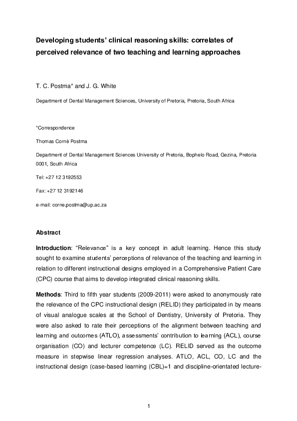 (PDF) Developing students’ clinical reasoning skills: correlates of ...