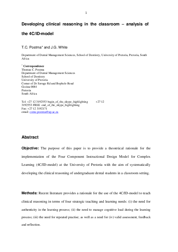 (PDF) Developing clinical reasoning in the classroom - analysis of the ...