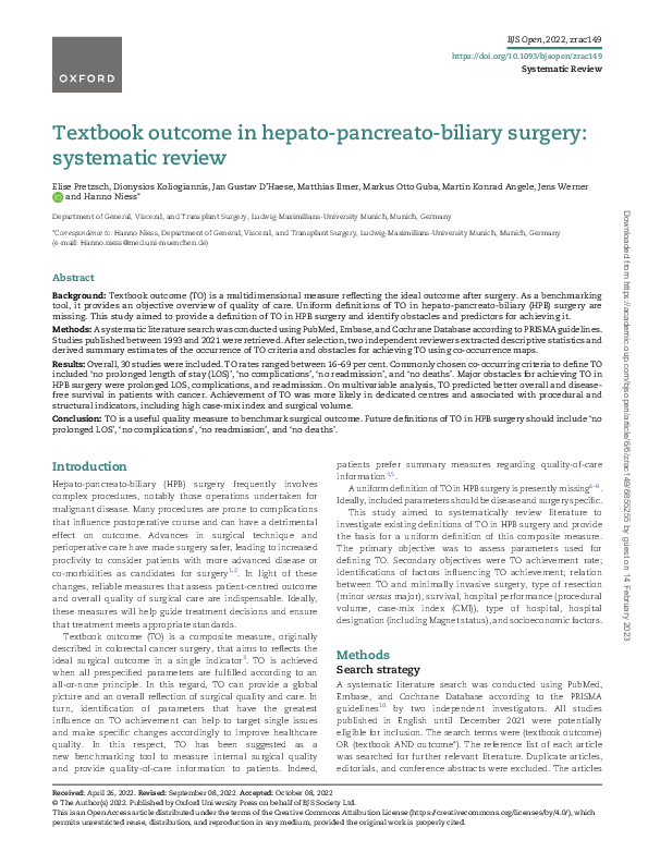 (PDF) Textbook outcome in hepato-pancreato-biliary surgery: systematic ...