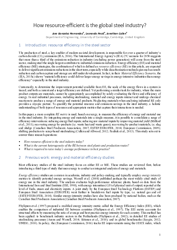 (PDF) How resource-efficient is the global steel industry?