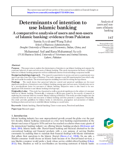 (PDF) Determinants of intention to use Islamic banking