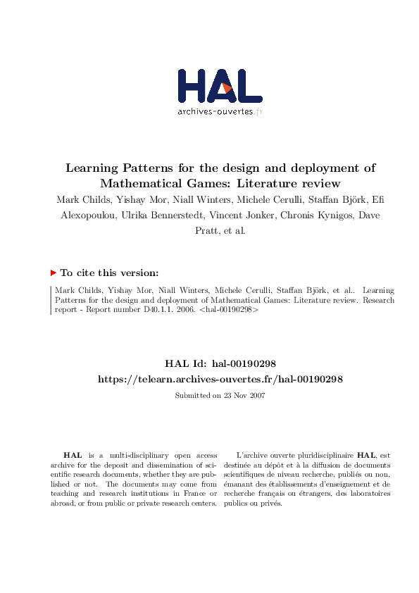 (PDF) Learning Patterns for the design and deployment of Mathematical Games: Literature review ...