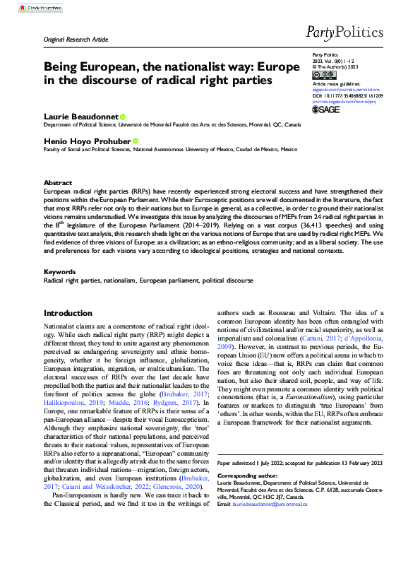 (PDF) Being European, the nationalist way: Europe in the discourse of ...