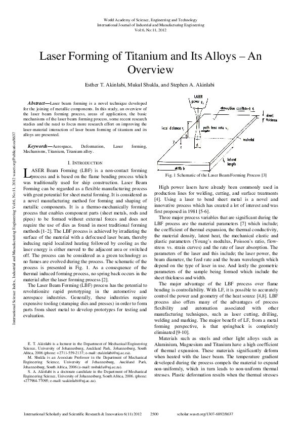 (PDF) Laser Forming Of Titanium And Its Alloys – An Overview