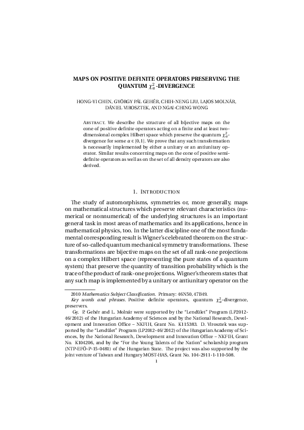 (PDF) Maps on positive definite operators preserving the quantum $$\chi ...
