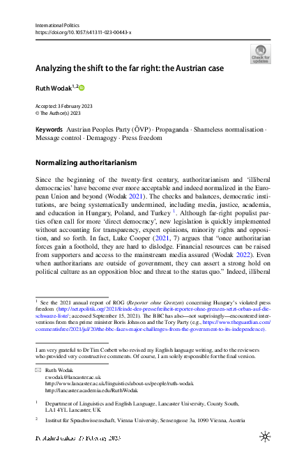 (PDF) Analyzing the shift to the far right: the Austrian case