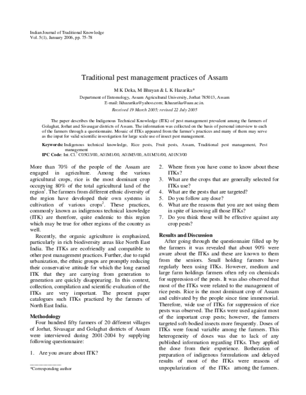 (PDF) Traditional pest management practices of Assam