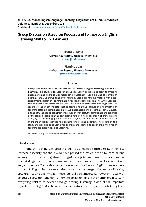 (PDF) Group Discussion Based on Podcast and to Improve English ...