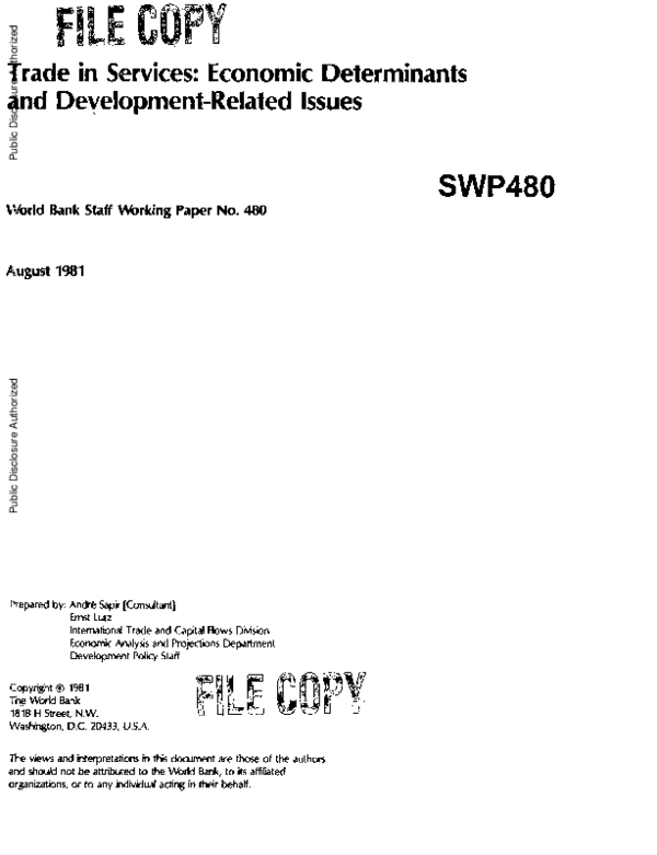 (PDF) Trade in services : economic determinants and development-related ...