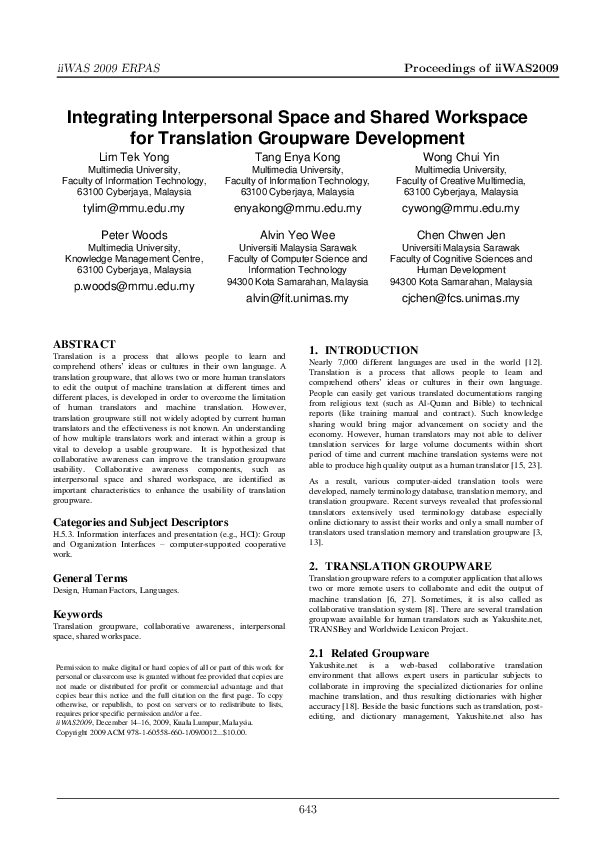 (PDF) Integrating interpersonal space and shared workspace for ...