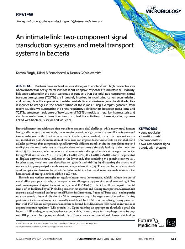 (PDF) An intimate link: two-component signal transduction systems and ...