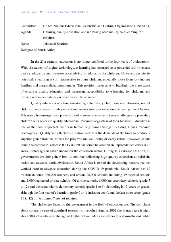 (PDF) Position Paper IMUN Online Conference 68 0 UNESCO