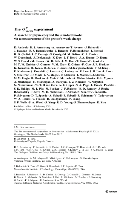 (PDF) The Q(p)Weak experiment: A search for physics beyond the standard ...