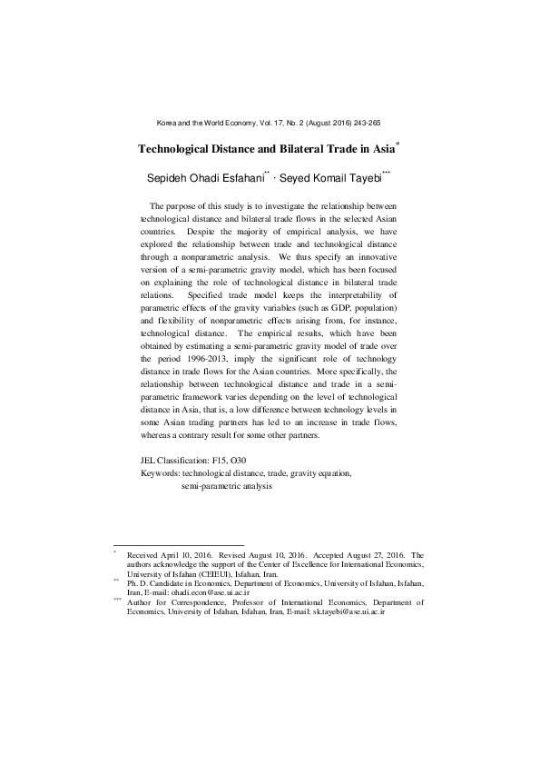 (PDF) Technological Distance and Bilateral Trade in Asia