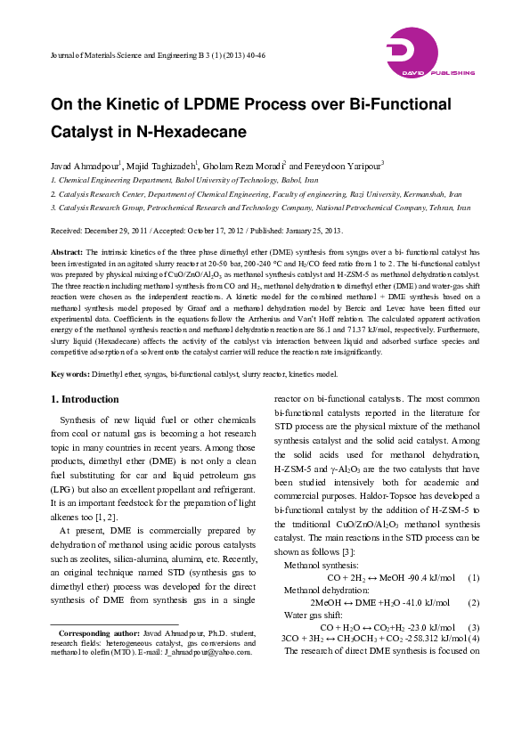 (PDF) On the Kinetic of LPDME Process over Bi-Functional Catalyst in N ...
