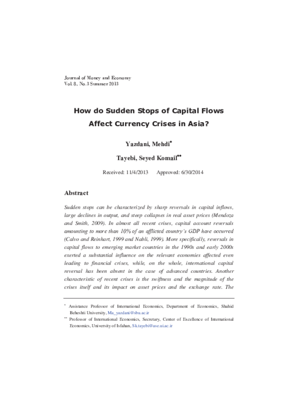 (PDF) How do Sudden Stops of Capital Flows Affect Currency Crises in Asia