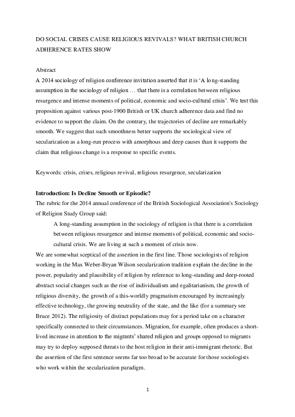 (PDF) Do Social Crises Cause Religious Revivals? What British Church ...
