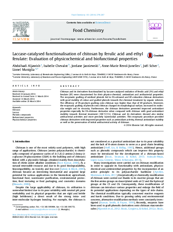 (PDF) Laccase-catalysed functionalisation of chitosan by ferulic acid ...