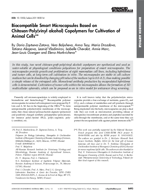 (PDF) Biocompatible Smart Microcapsules Based on Chitosan-Poly(vinyl alcohol) Copolymers for ...