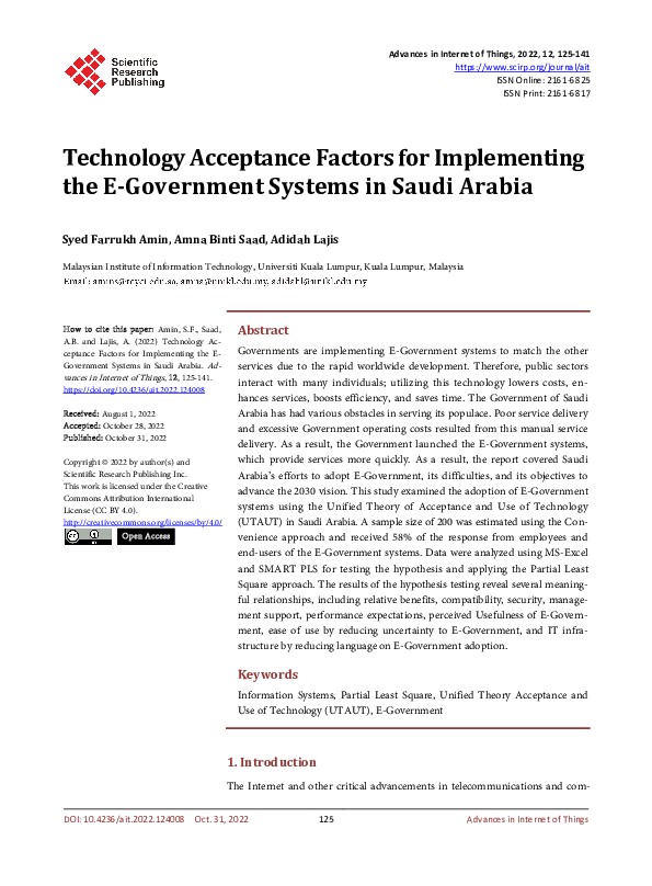 (PDF) Technology Acceptance Factors for Implementing the E-Government ...