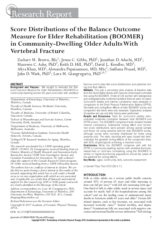 (PDF) Score Distributions of the Balance Outcome Measure for Elder ...