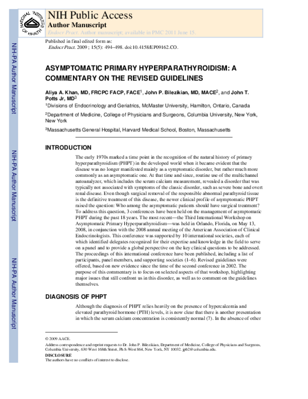 (PDF) Asymptomatic Primary Hyperparathyroidism: A Commentary on the ...
