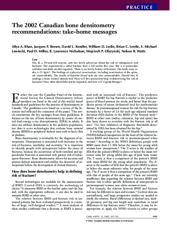 (PDF) The 2002 Canadian bone densitometry recommendations: take-home ...