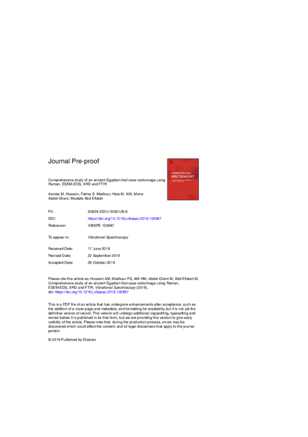 (PDF) Comprehensive study of an ancient Egyptian foot case cartonnage using Raman, ESEM-EDS, XRD ...