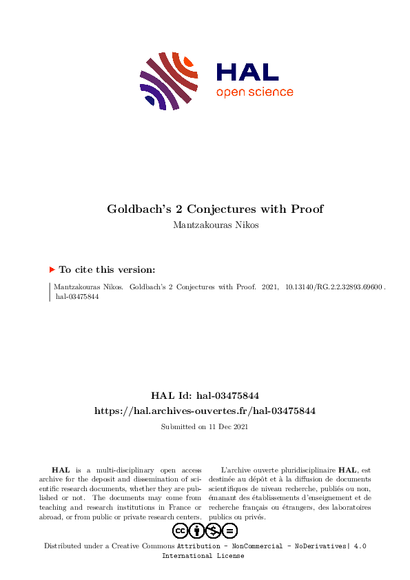 Pdf Proof Of Goldbachs Conjecture 14
