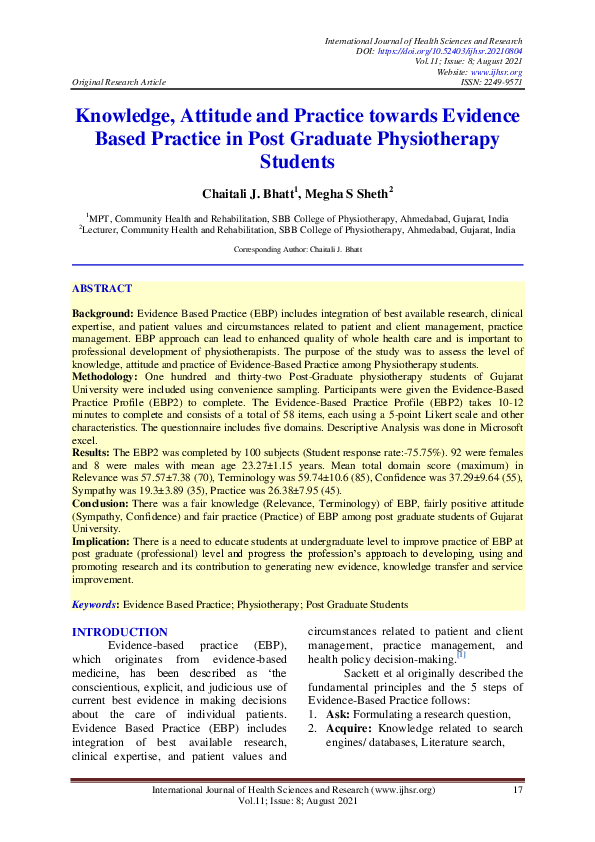 (PDF) Knowledge, Attitude and Practice towards Evidence Based Practice in Post Graduate ...
