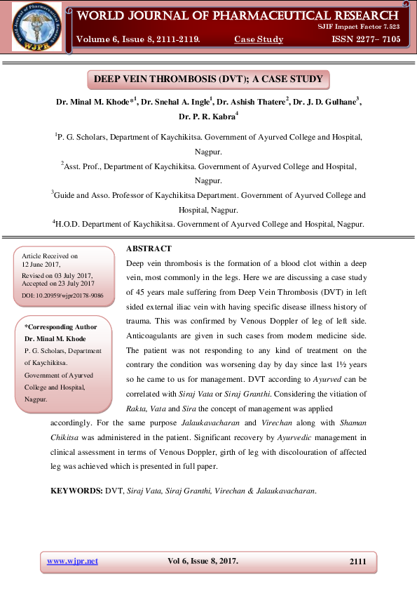 (PDF) Deep Vein Thrombosis (DVT); a Case Study