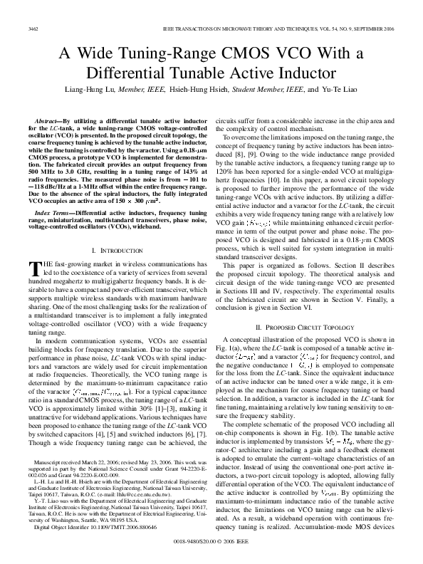 (PDF) A Wide Tuning-Range CMOS VCO With a Differential Tunable Active Inductor
