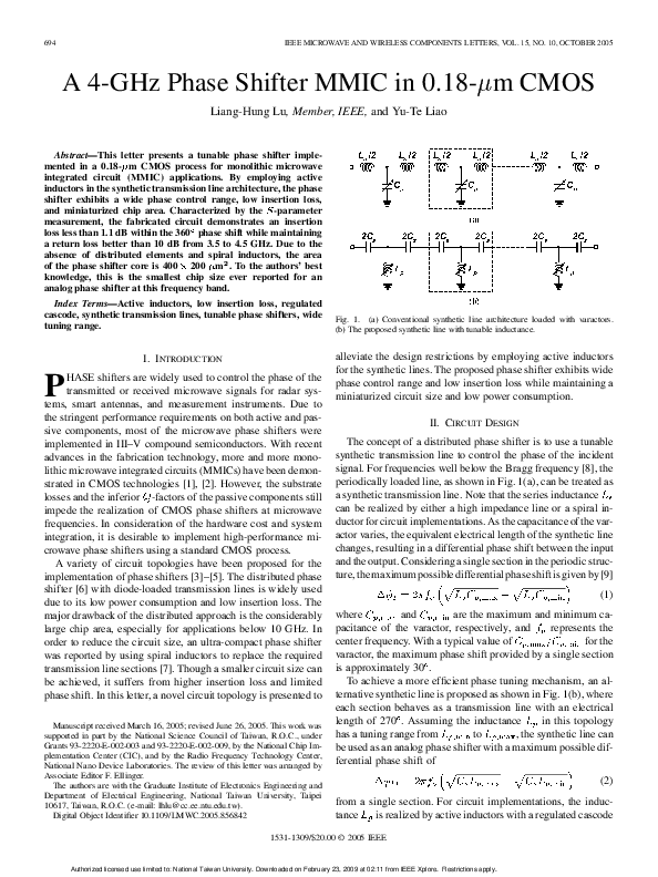 (PDF) A 4-GHz phase shifter MMIC in 0.18-/spl mu/m CMOS