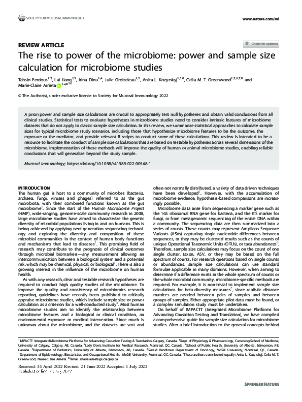 (PDF) The rise to power of the microbiome: power and sample size calculation for microbiome studies