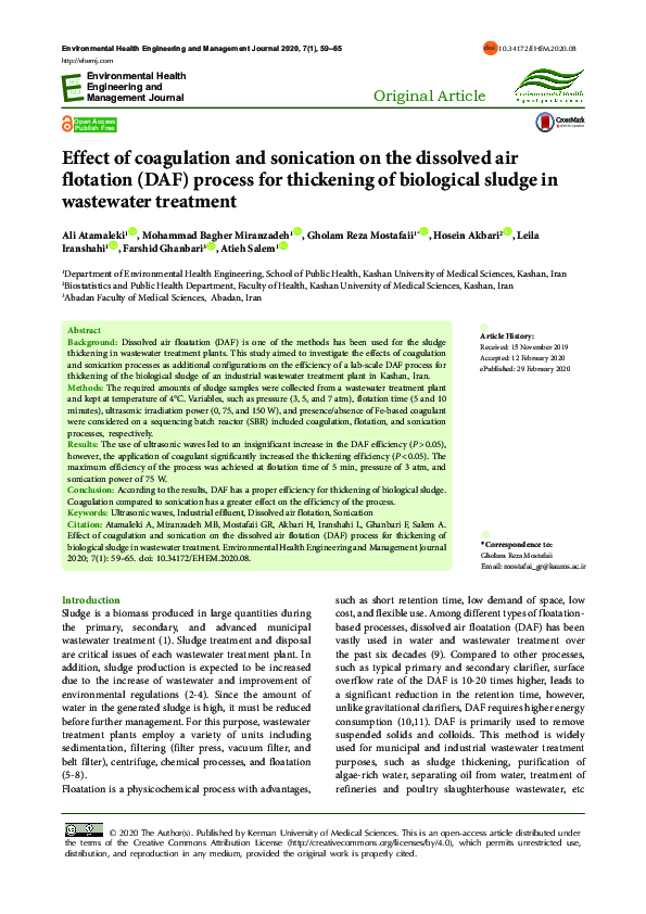 (PDF) Effect of coagulation and sonication on the dissolved air ...