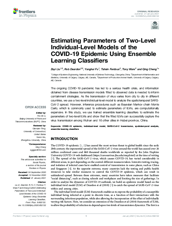 (PDF) Estimating Parameters of Two-Level Individual-Level Models of the COVID-19 Epidemic Using ...