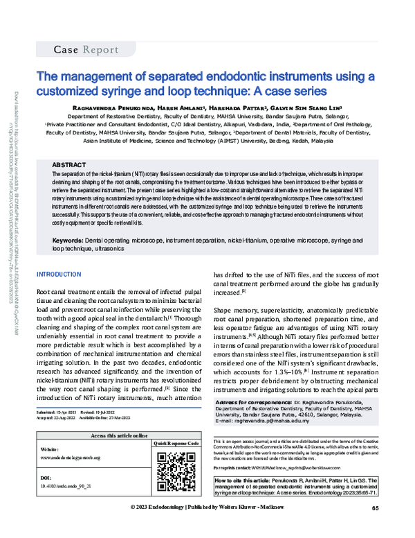 (PDF) The management of separated endodontic instruments using a ...