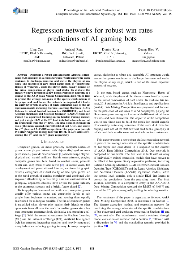 (PDF) Regression Networks for Robust Win-rates Predictions of AI Gaming ...