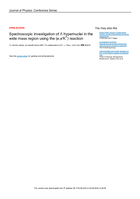 (PDF) Spectroscopic investigation of Lambda hypernuclei in the wide mass region using the (e, e ...