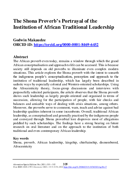 (PDF) The Shona Proverbs Portrayal of the Institution of African ...