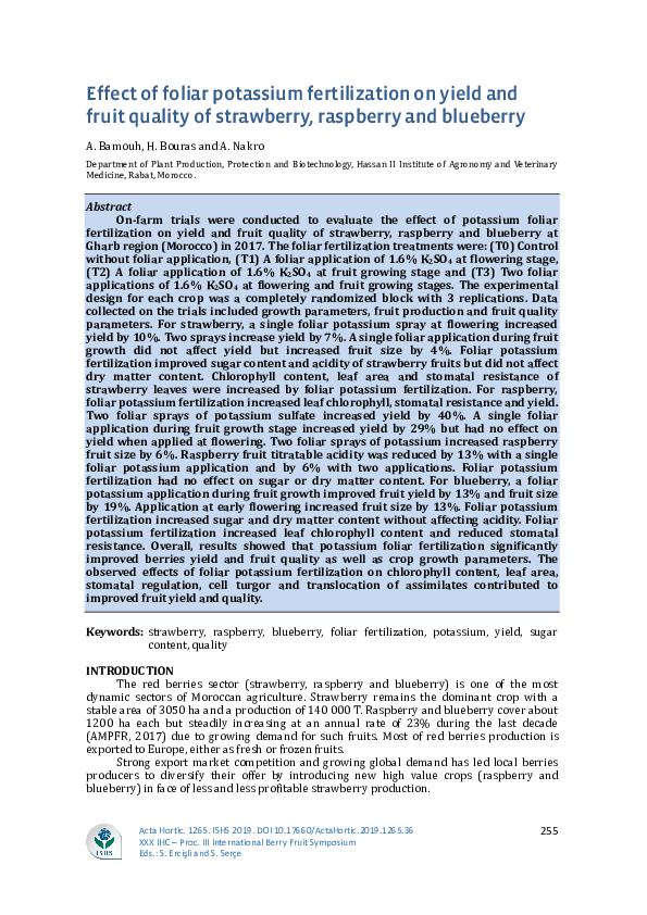 Pdf Effect Of Foliar Potassium Fertilization On Yield And Fruit