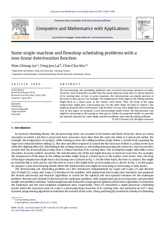 Pdf Some Single Machine And Flowshop Scheduling Problems With A Non Linear Deterioration