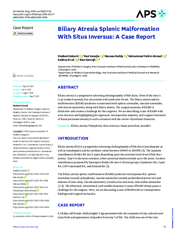 (PDF) Biliary Atresia Splenic Malformation With Situs Inversus: A Case ...
